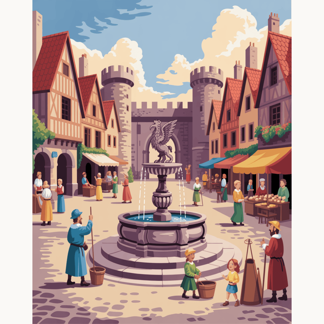 Medieval Market Fountain | Paint by Numbers Kit by Sereni Paint